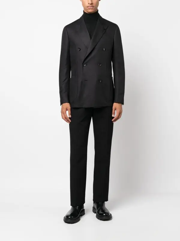 LARDINI Double-breasted Satin-finish Blazer