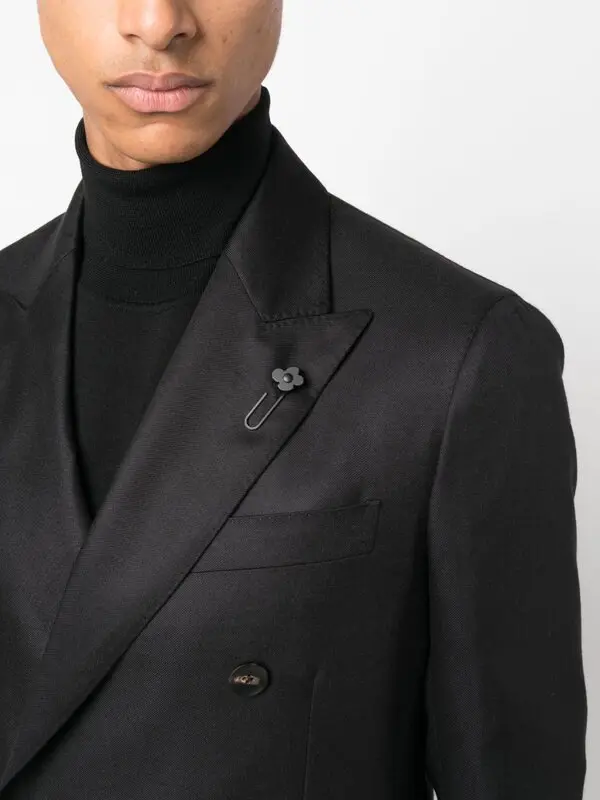 LARDINI Double-breasted Satin-finish Blazer