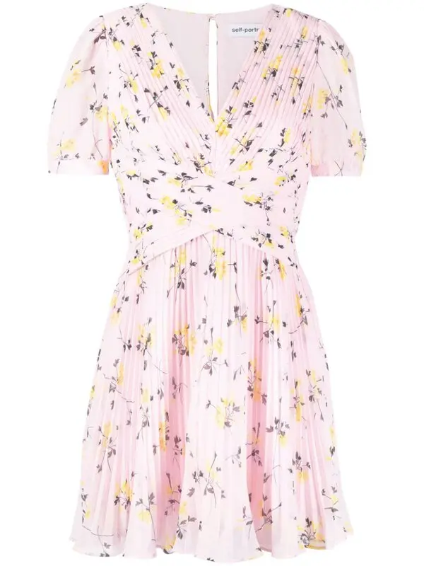 SELF-PORTRAIT Floral-print Pleated Minidress