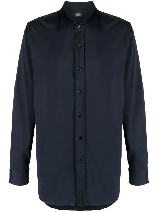 Brioni Spread-collar Cotton Shirt - Blue