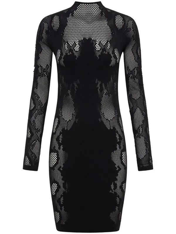 DION LEE Cobra Semi-sheer Lace Minidress - Black
