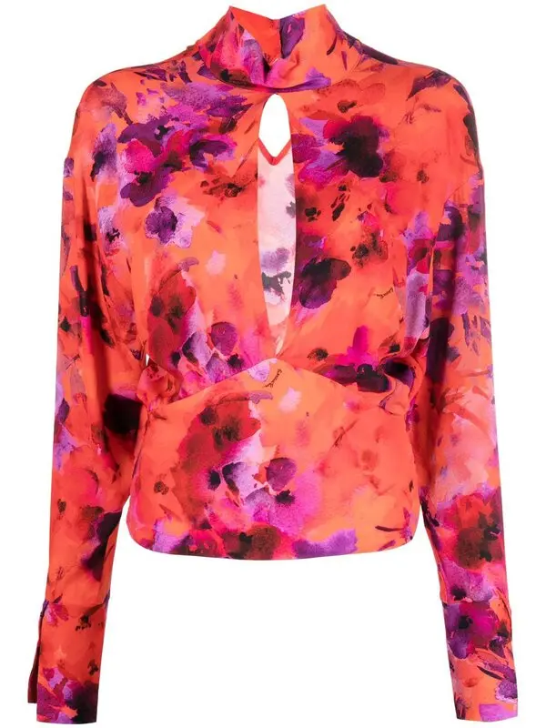 Patrizia Pepe Floral-print Cut-out Blouse