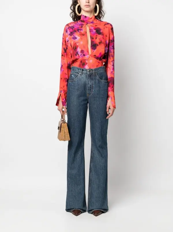 Patrizia Pepe Floral-print Cut-out Blouse