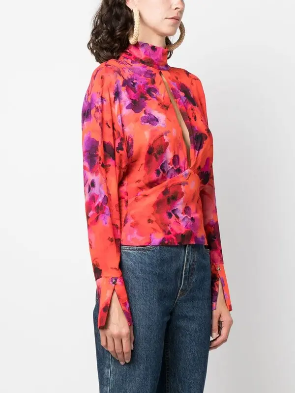 Patrizia Pepe Floral-print Cut-out Blouse