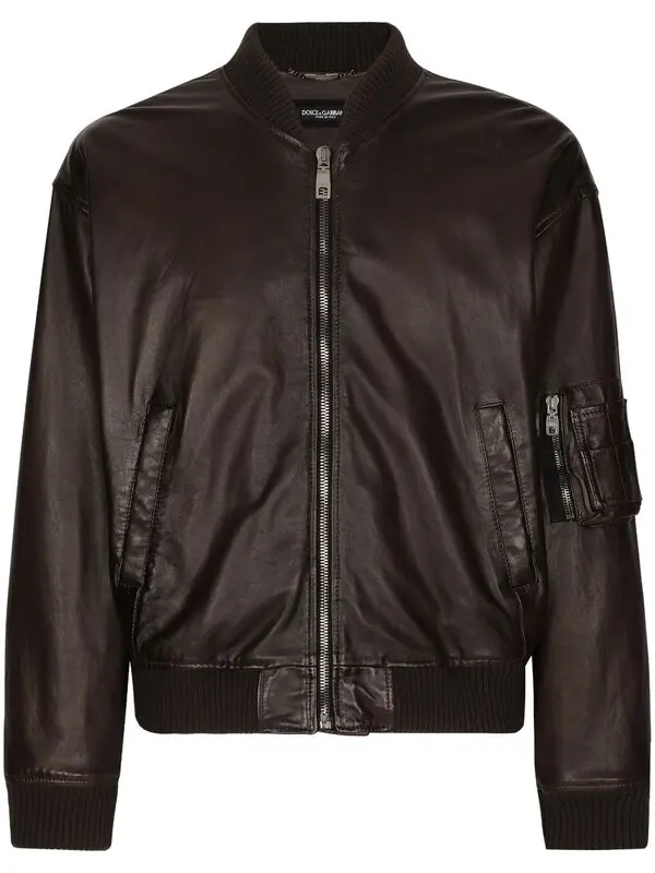 Dolce & Gabbana Lambskin Bomber Jacket - Brown