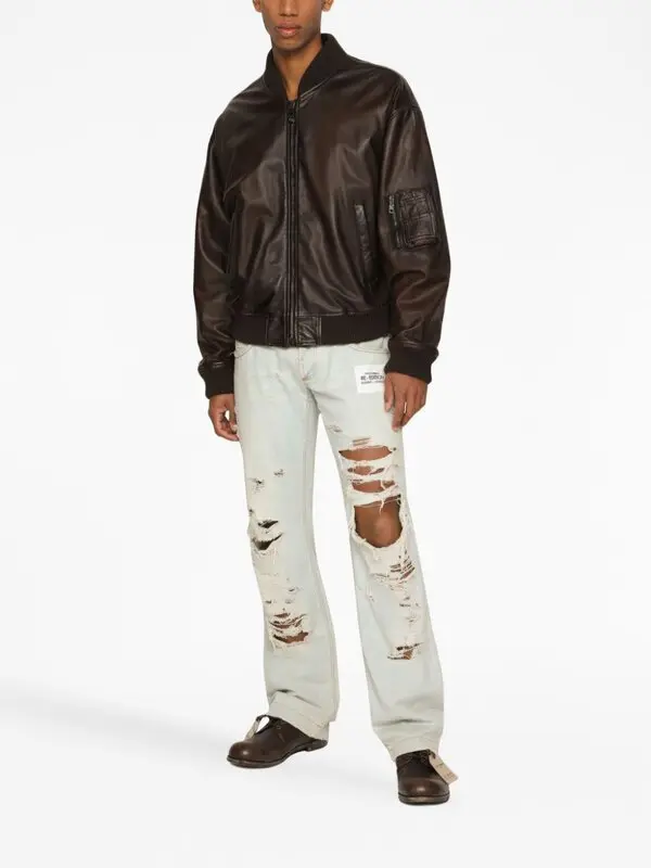 Dolce & Gabbana Lambskin Bomber Jacket - Brown