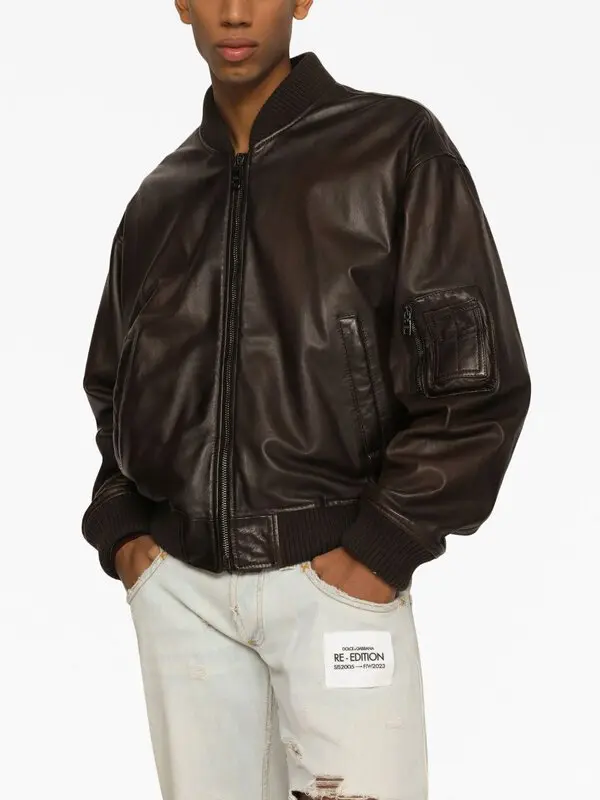 Dolce & Gabbana Lambskin Bomber Jacket - Brown
