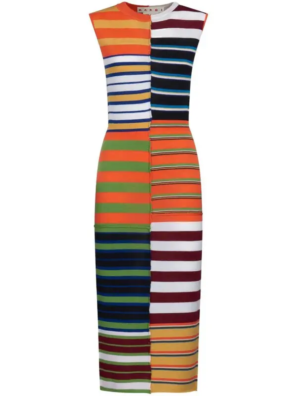 Marni Patchwork Knitted Midi Dress - Orange