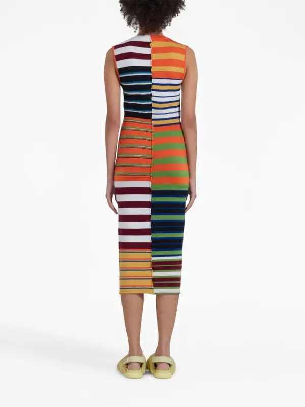 Marni Patchwork Knitted Midi Dress - Orange