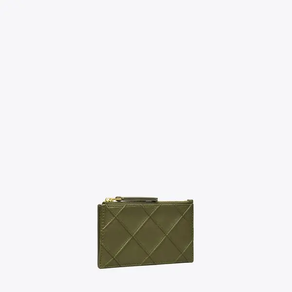 Tory Burch Fleming Zip Card Case - Dark Olive