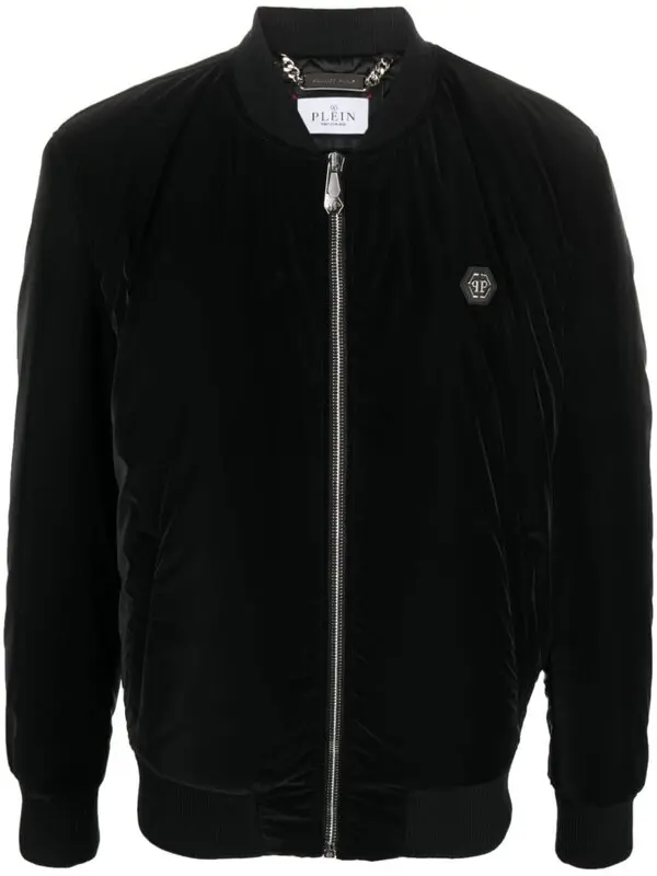 Philipp Plein Logo-patch Zip-up Bomber Jacket - Black