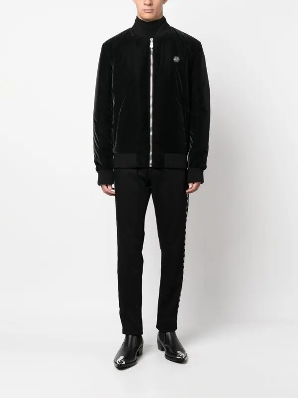 Philipp Plein Logo-patch Zip-up Bomber Jacket - Black
