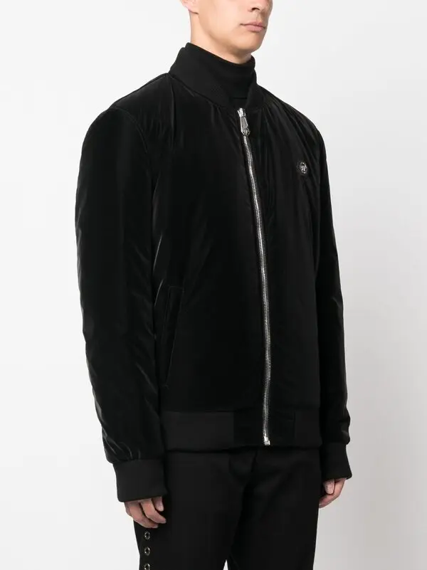 Philipp Plein Logo-patch Zip-up Bomber Jacket - Black
