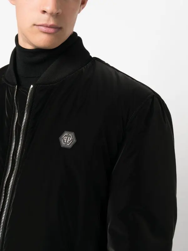 Philipp Plein Logo-patch Zip-up Bomber Jacket - Black
