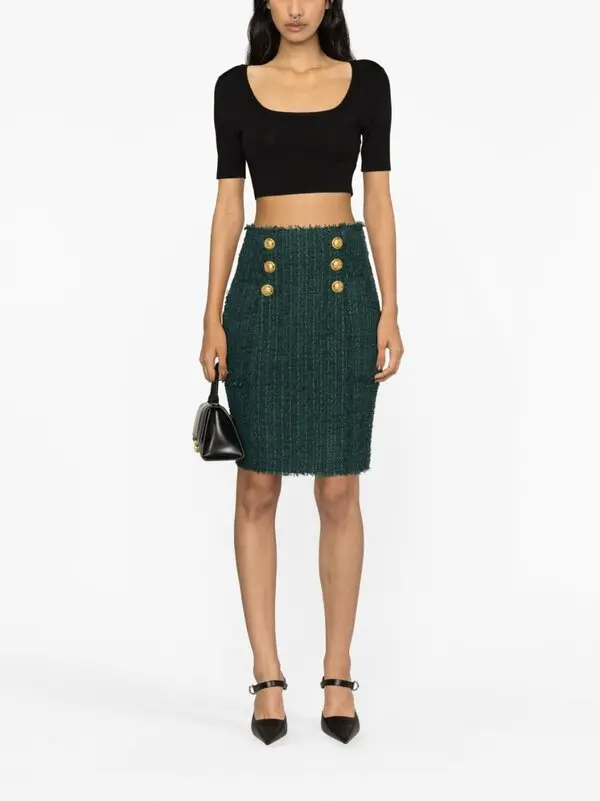 Balmain Button-detailed Tweed Pencil Skirt - Green