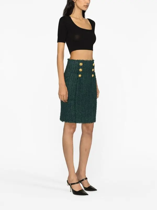 Balmain Button-detailed Tweed Pencil Skirt - Green
