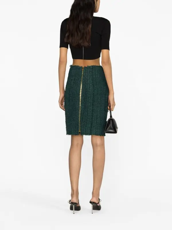 Balmain Button-detailed Tweed Pencil Skirt - Green