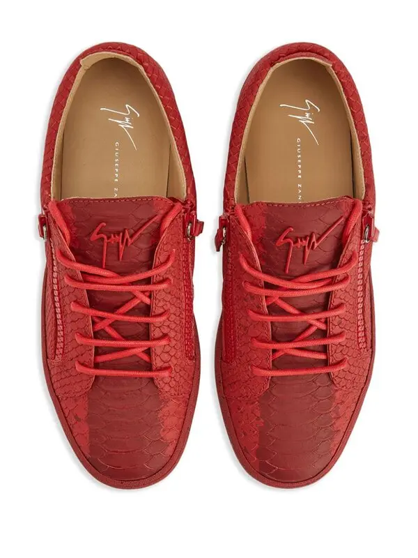 GIUSEPPE ZANOTTI Frankie Snakeskin-effect Low-top Sneakers - Red
