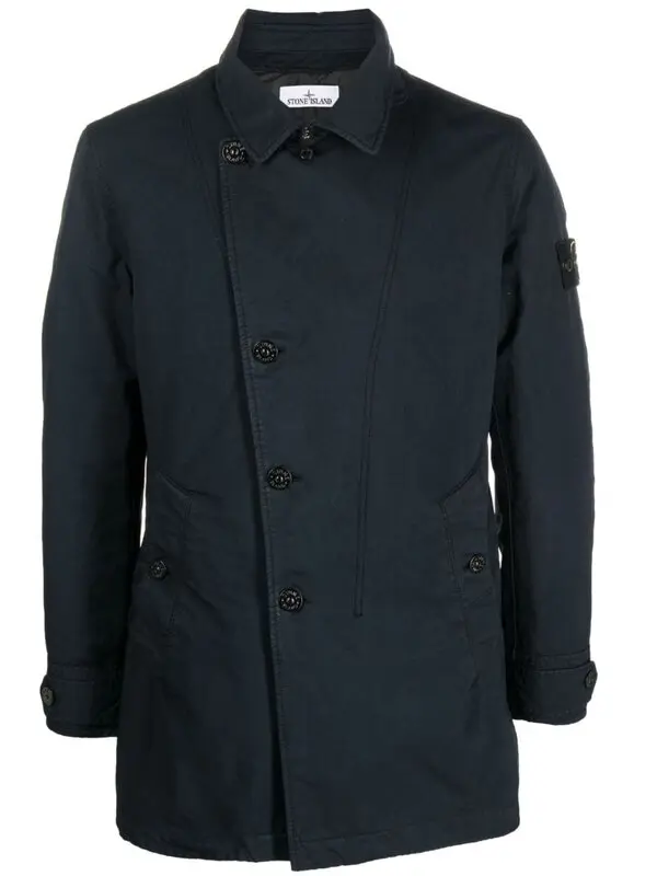Stone Island Compass-motif Buttoned Coat - Blue