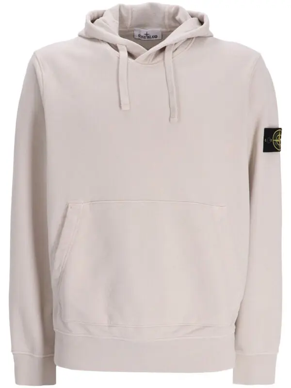 Stone Island Compass-appliqué Cotton Hoodie - Neutrals