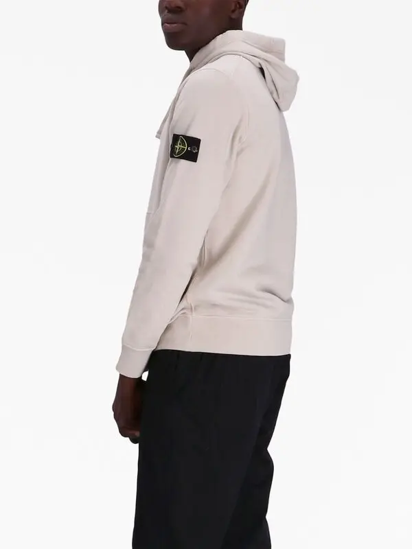 Stone Island Compass-appliqué Cotton Hoodie - Neutrals