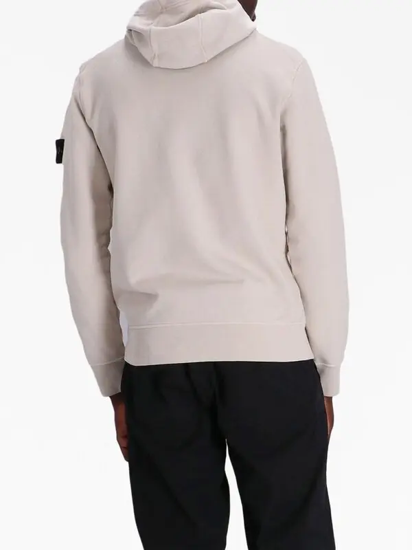 Stone Island Compass-appliqué Cotton Hoodie - Neutrals