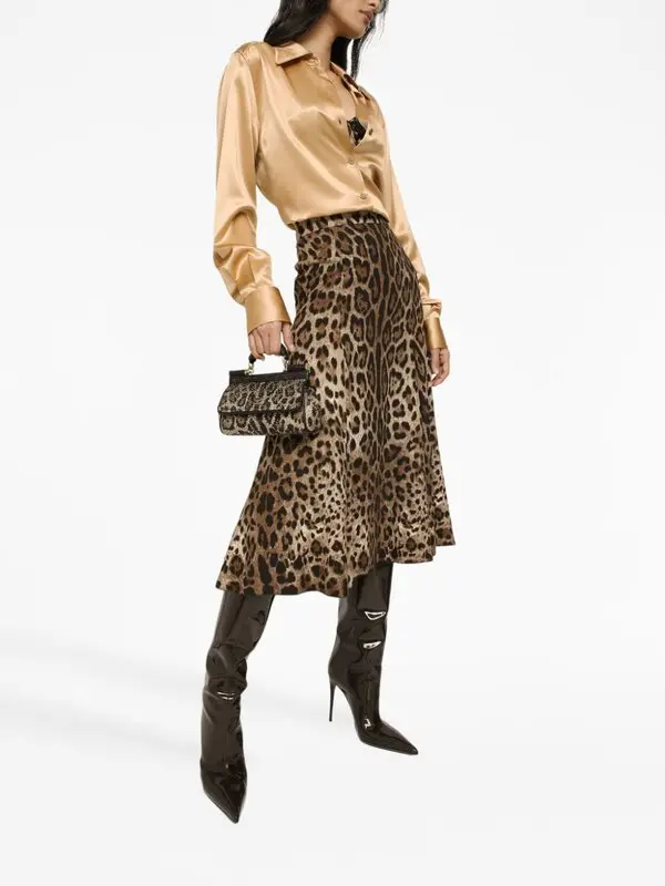 Dolce & Gabbana Leopard-print Cady Circle Skirt - Brown