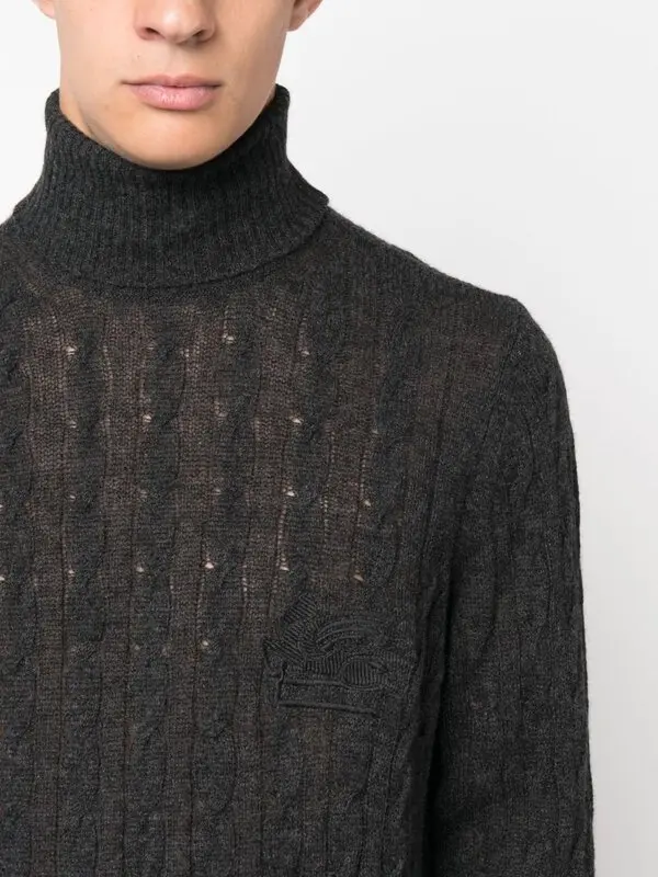 Etro Roll-neck Cashmere Cable-knit Jumper - Grey