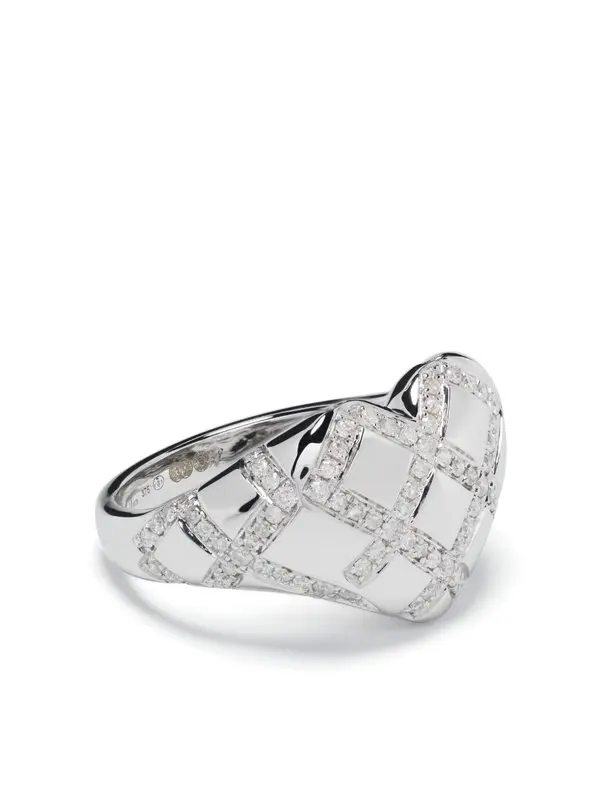 Yvonne Léon 9kt White Gold Chevalier Coeur Cross Diamond Signet Ring - Silver