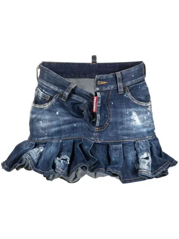 Dsquared2 Distressed Denim Pleated Skirt - Blue