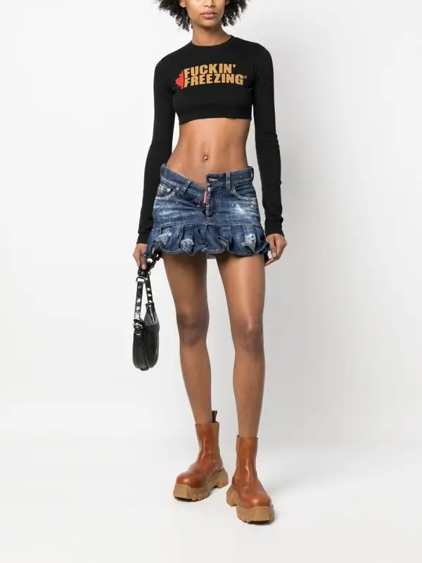 Dsquared2 Distressed Denim Pleated Skirt