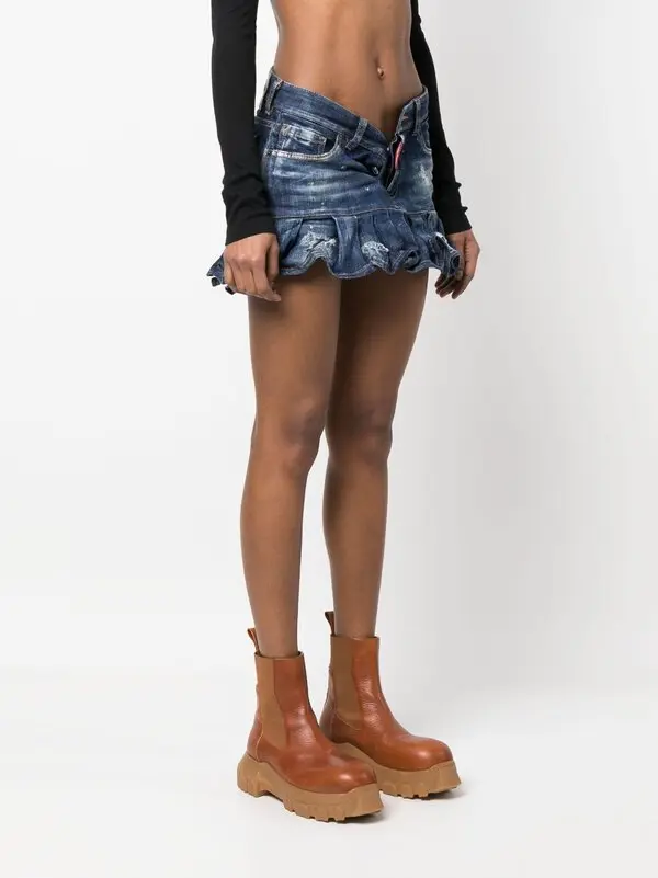 Dsquared2 Distressed Denim Pleated Skirt