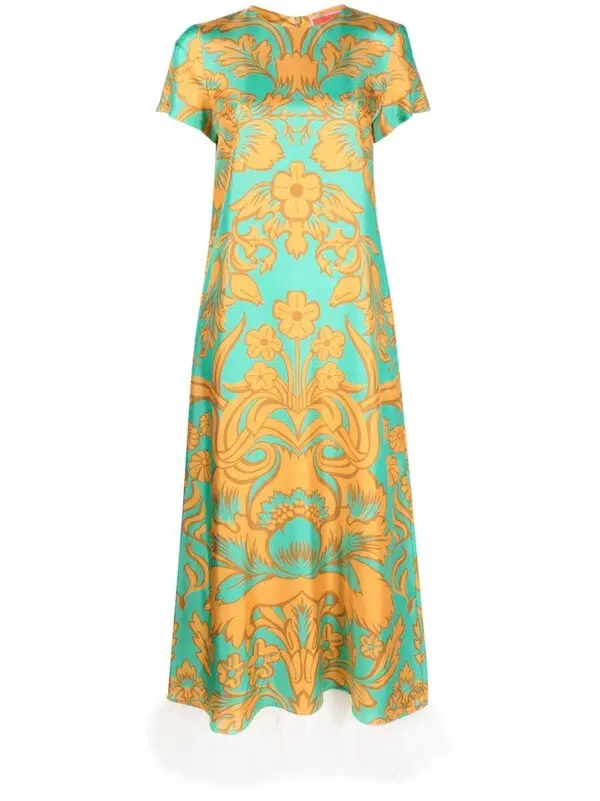 La DoubleJ Swing Floral-print Trimmed Dress - Green