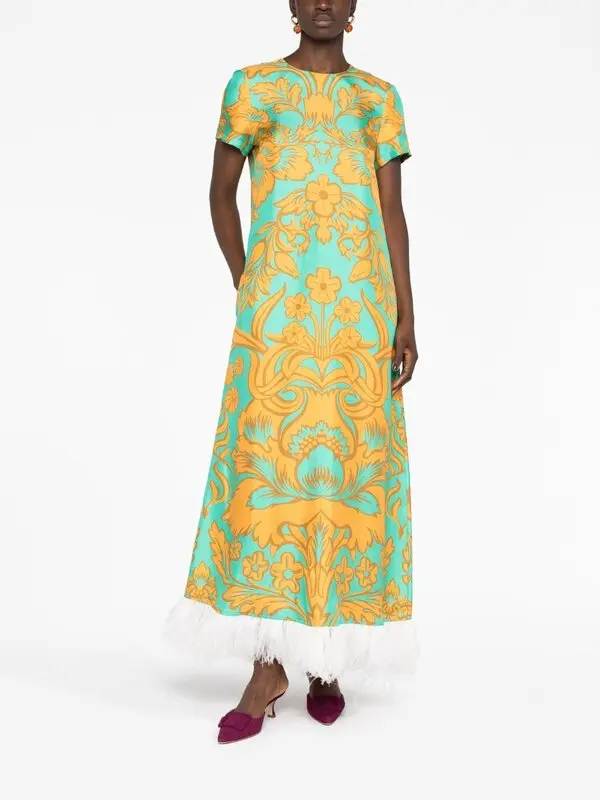 La DoubleJ Swing Floral-print Trimmed Dress - Green