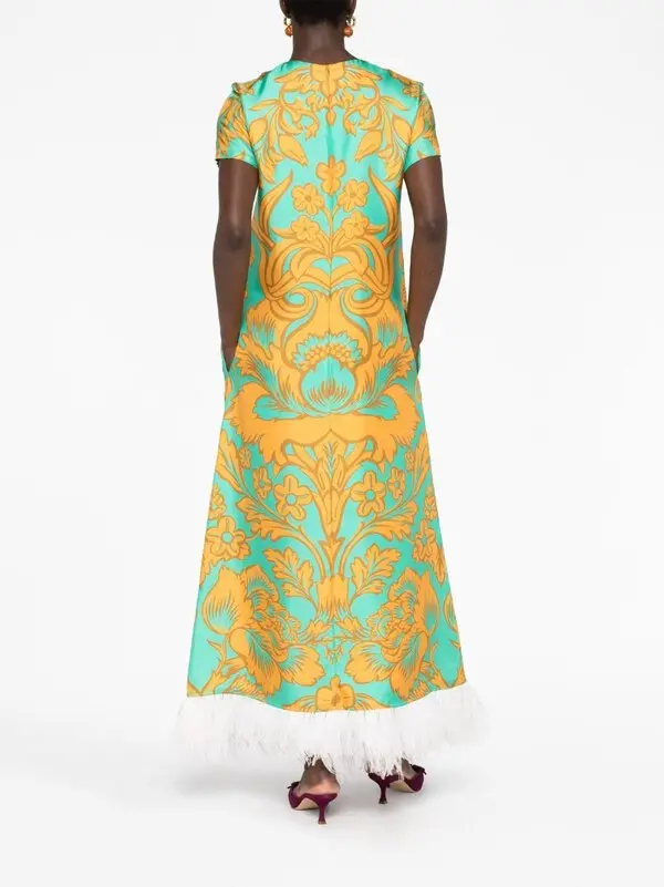 La DoubleJ Swing Floral-print Trimmed Dress - Green
