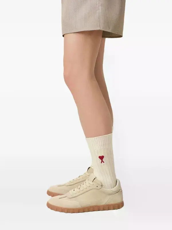AMI Paris Logo-embroidered Ribbed-knit Socks