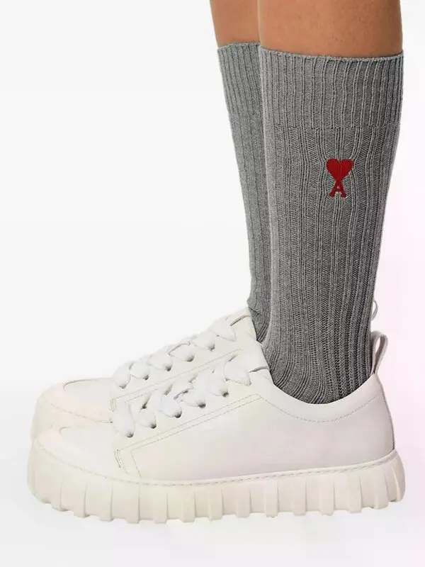 AMI Paris Logo-embroidered Ribbed-knit Socks