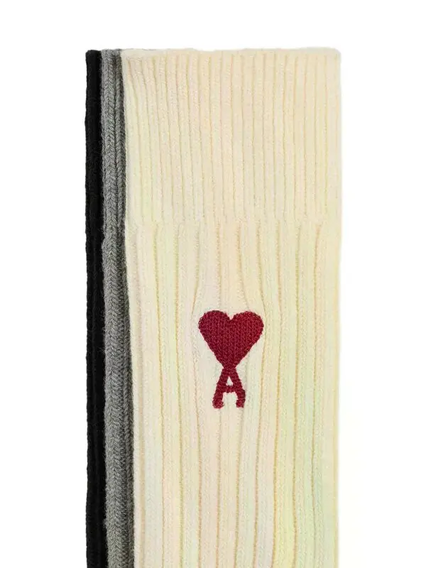 AMI Paris Logo-embroidered Ribbed-knit Socks