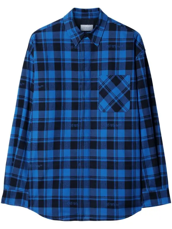 Off-White Checked Flannel Shirt - Blue