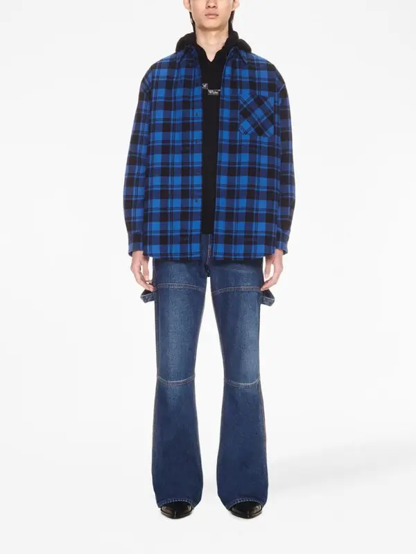 Off-White Checked Flannel Shirt - Blue