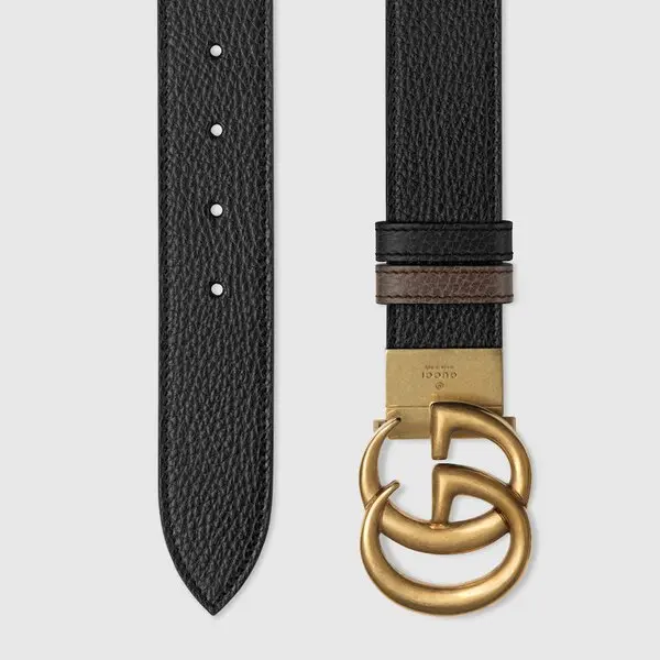 Gucci Tan Belt with Gold GG Buckle reversible from black to monogram Gucci | Accessories | Gucci Gg Marmont Reversible Thin Belt  main image 4