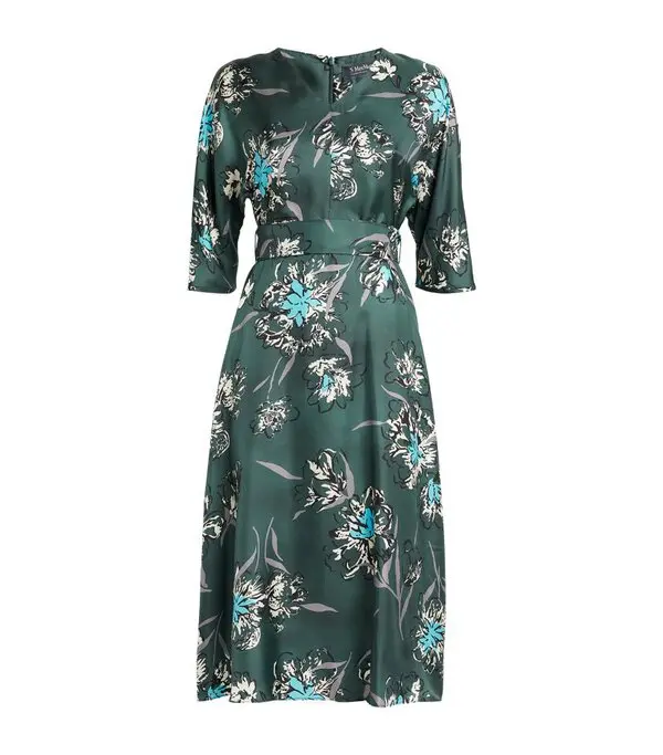 Max Mara Silk Floral Midi Dress In Green - 40% Off | Editorialist