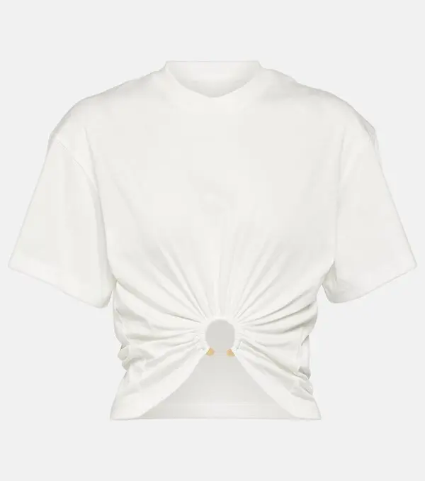 Rabanne Embellished Cotton Jersey Crop Top - White