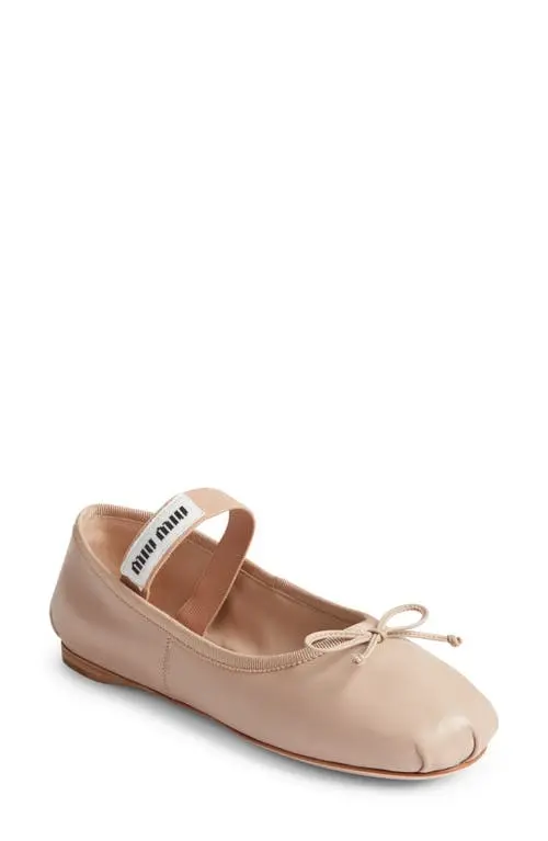 Miu Miu Lea Logo Ballerina Flat - Beige