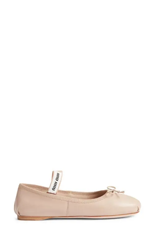 Miu Miu Lea Logo Ballerina Flat - Beige