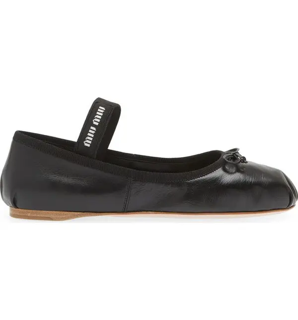 Miu Miu Lea Logo Ballerina Flat - Black