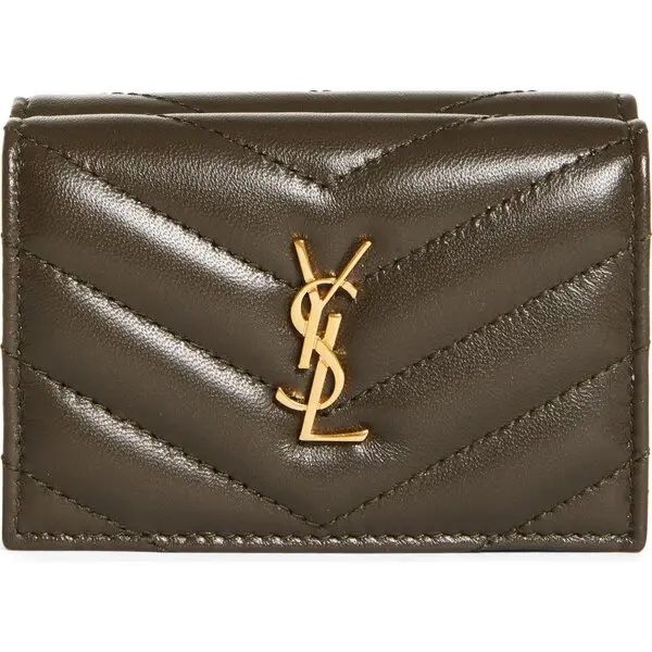 Saint Laurent Tiny Matelasse Origami Trifold Leather Wallet - Light Musk