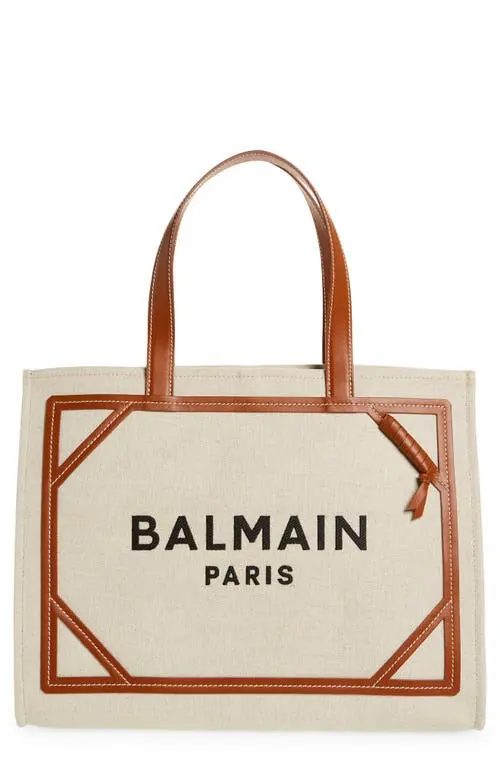 Balmain B-army Monogram Shopper Tote - Gem Natural/ Brown