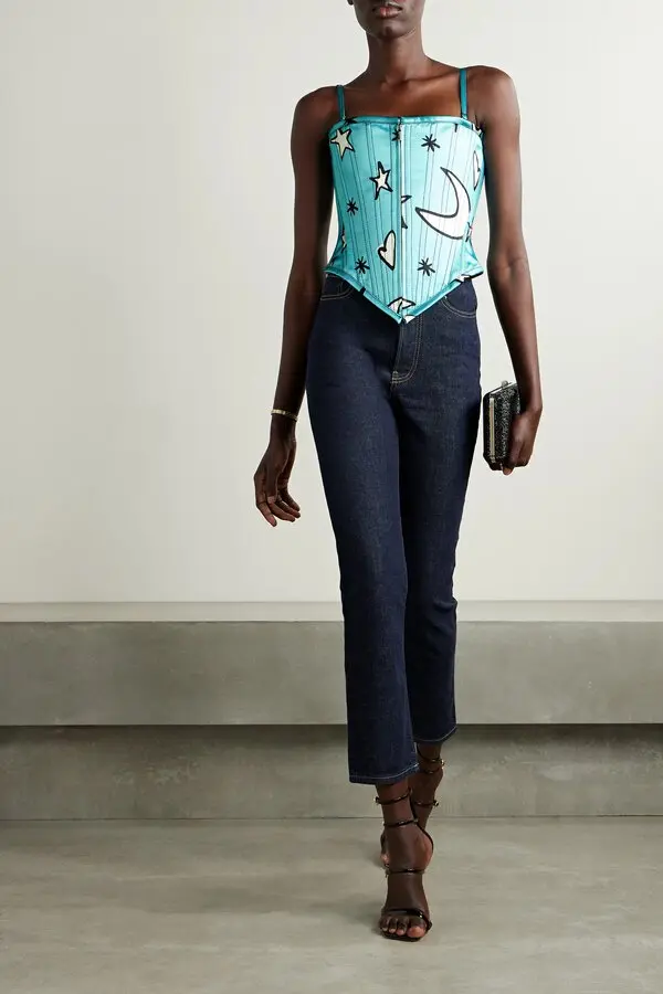 Christopher John Rogers Printed Satin Bustier Top