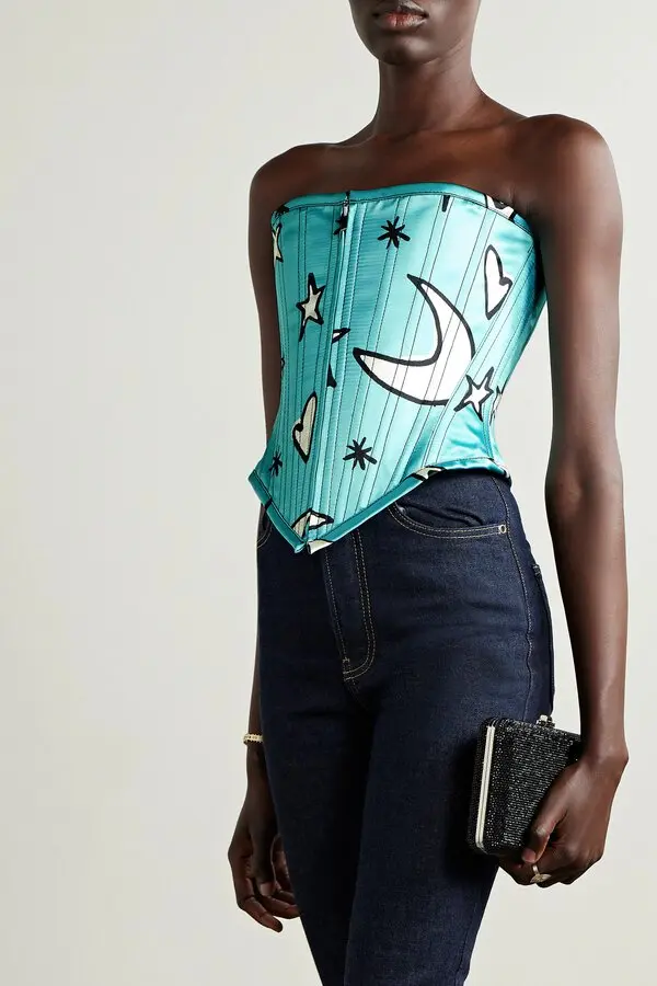 Christopher John Rogers Printed Satin Bustier Top
